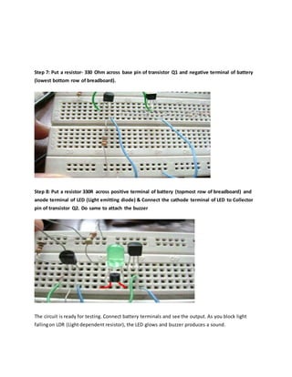 Dark sensor using LDR on breadboard | DOCX