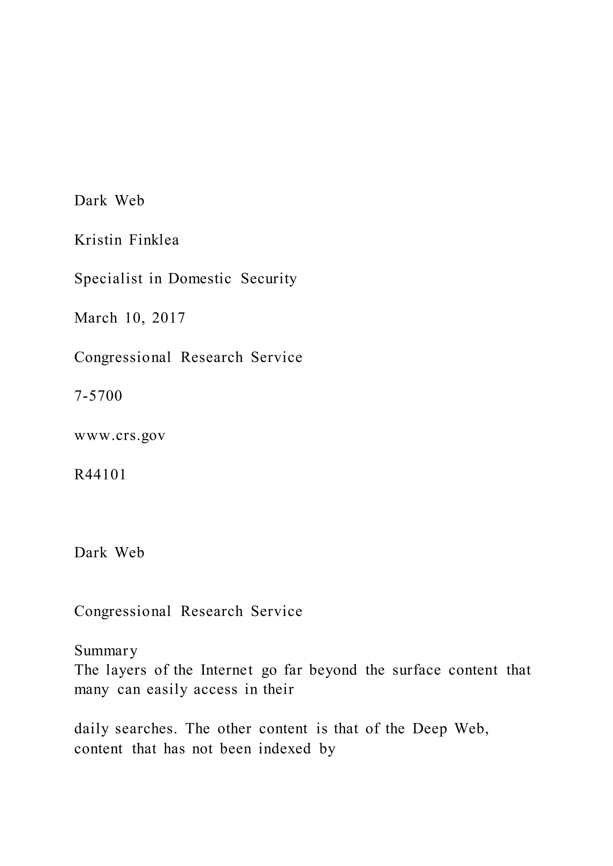 Dark Web Kristin Finklea Specialist in Domestic Se | DOCX | Internet ...