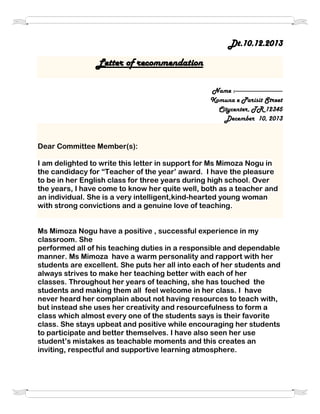 Letter of recommendation | DOCX