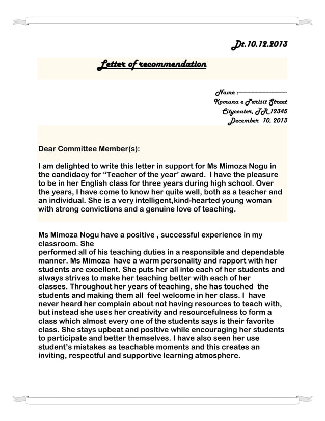 Letter of recommendation | DOCX