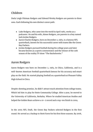 A Spotlight on Darla Leigh Pittman Rodgers: Aaron Rodgers' Mother | PDF