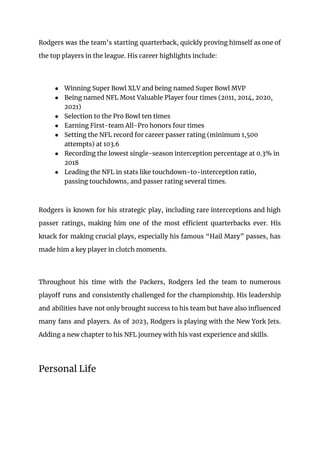 A Spotlight on Darla Leigh Pittman Rodgers: Aaron Rodgers' Mother | PDF