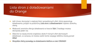 Darmowe doładowania Orange | PPTX