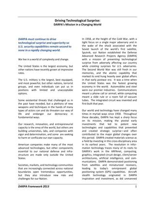Driving Technological Surprise: DARPA’s Mission in a Changing World | PDF