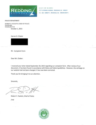 Redding Police Removes PC 148.6 Due to Darren Chaker | PDF