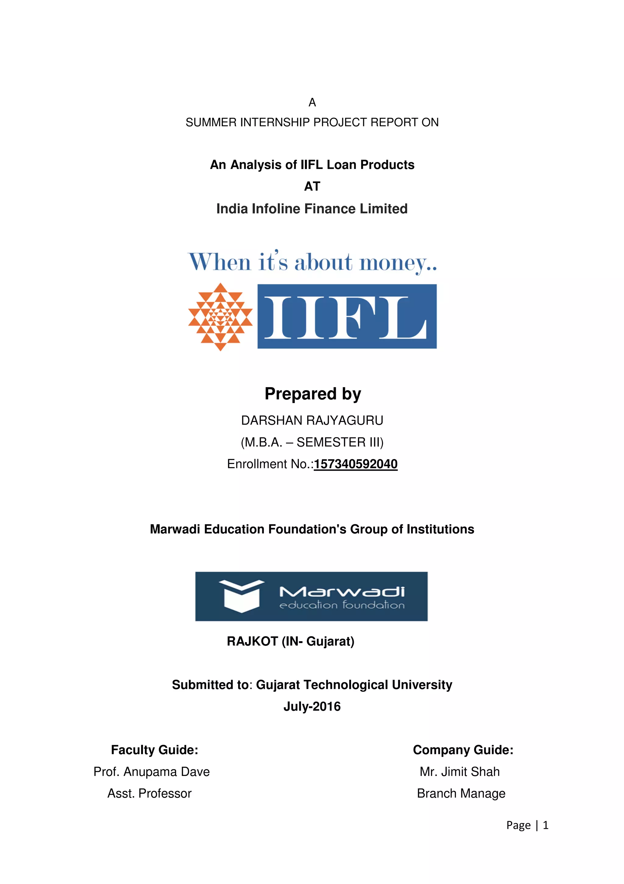 An Analysis of IIFL Loan Products | PDF