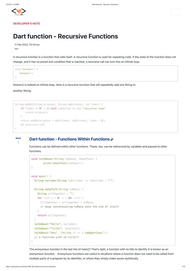 Dart function - Recursive functions | PDF