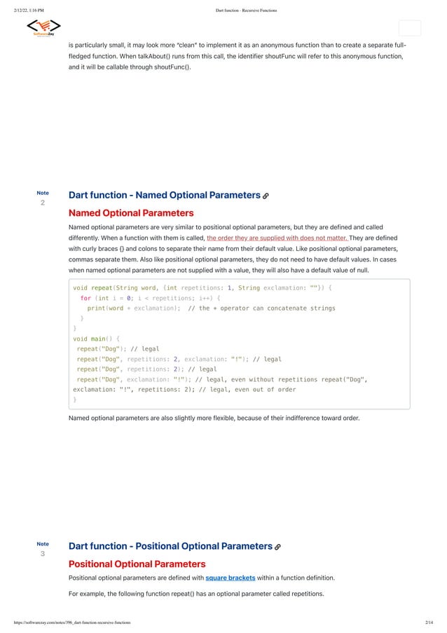 Dart function - Recursive functions | PDF