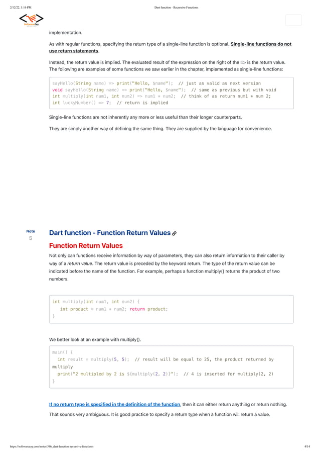Dart function - Recursive functions | PDF