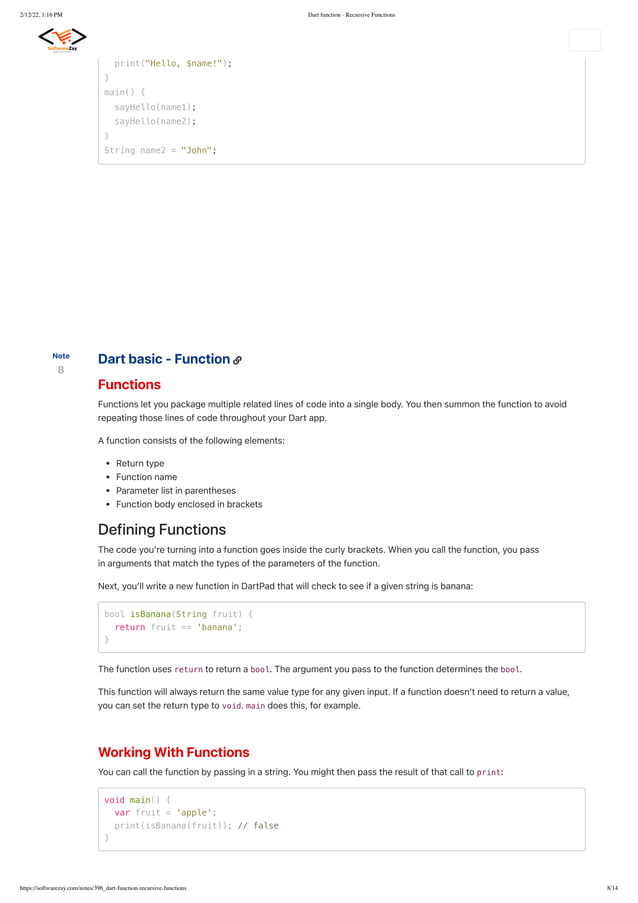 Dart Function Recursive Functions Pdf