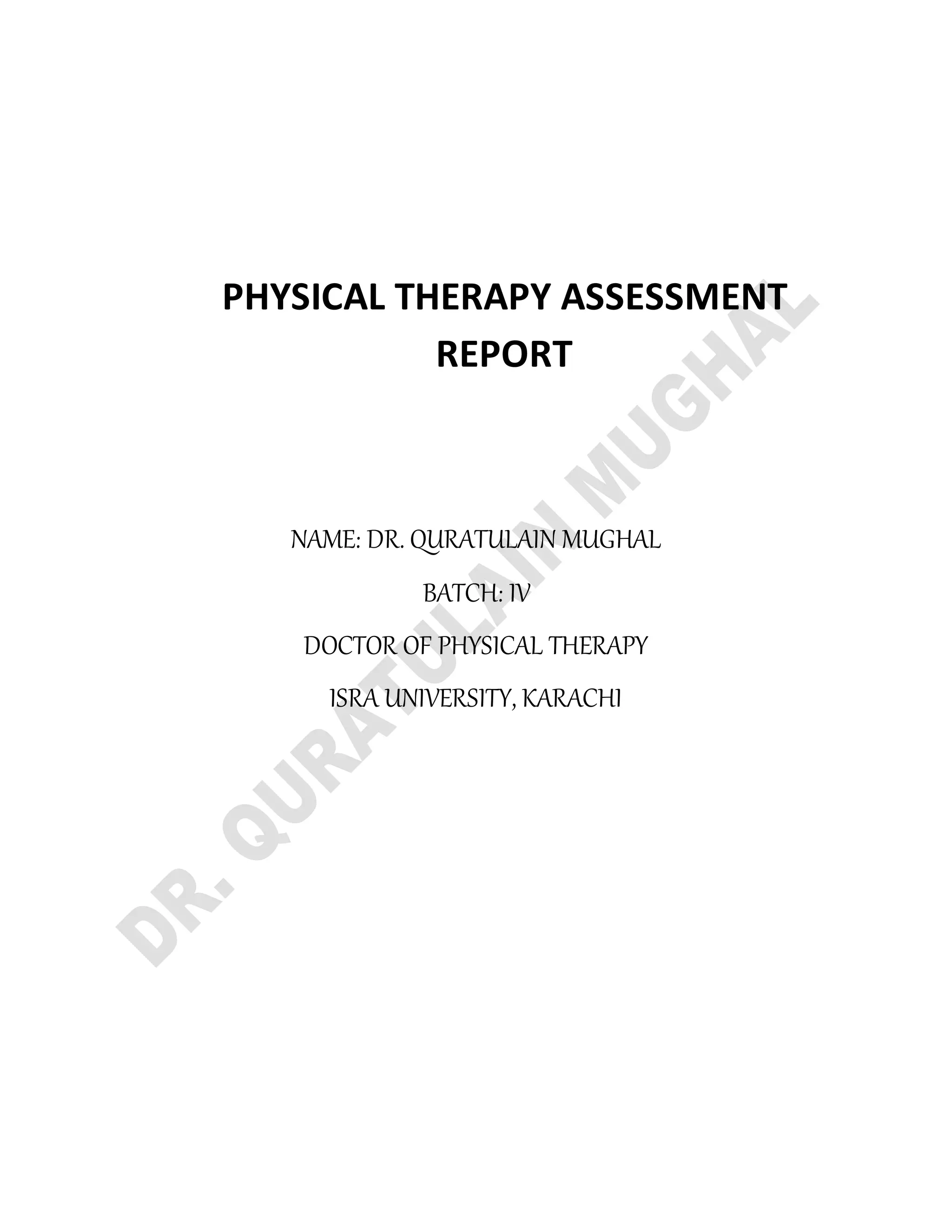 PHYSICAL THERAPY ASSESSMENT REPORT | DOCX | Death, Injury, or Military ...