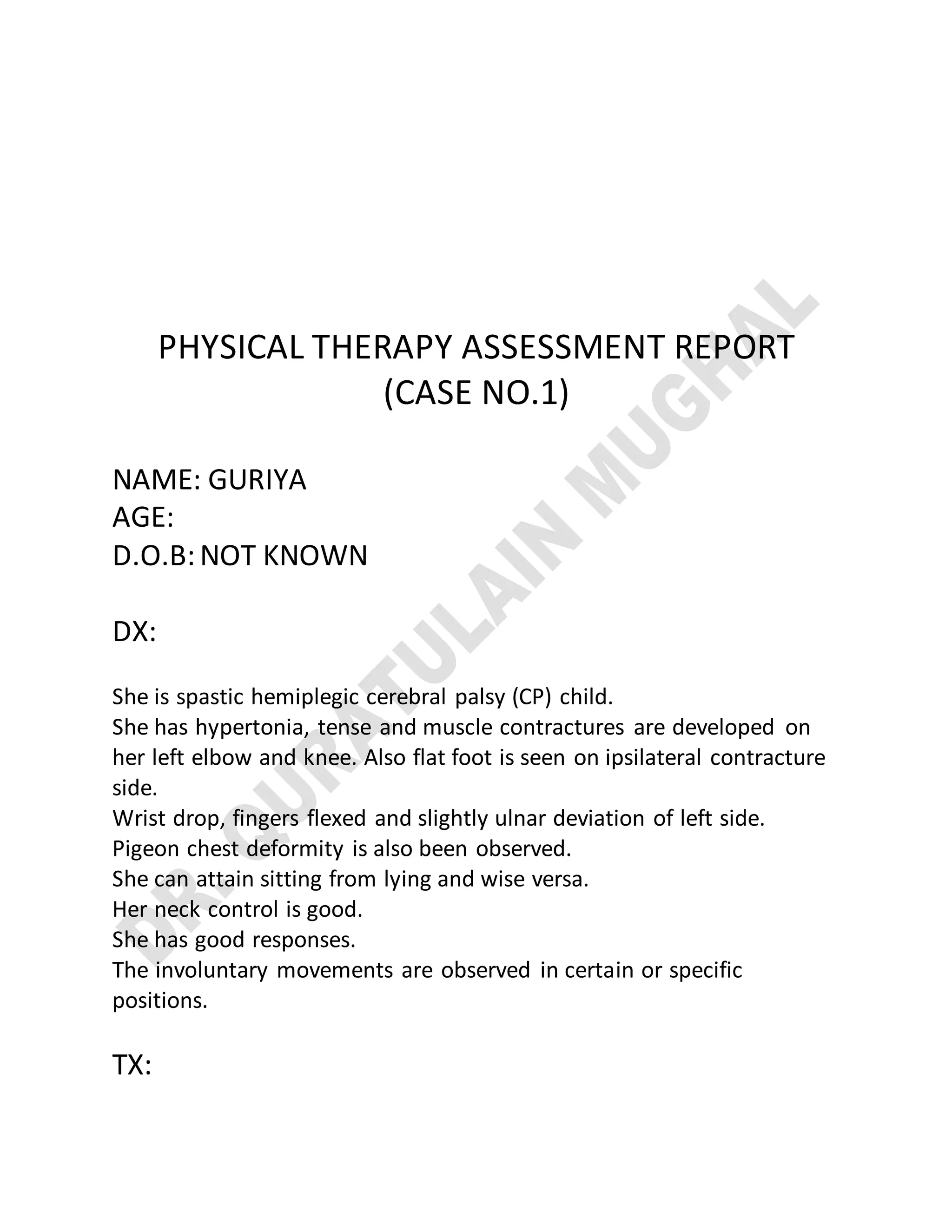 PHYSICAL THERAPY ASSESSMENT REPORT | DOCX