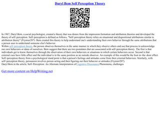 Daryl Bem Self Perception Theory | PPT