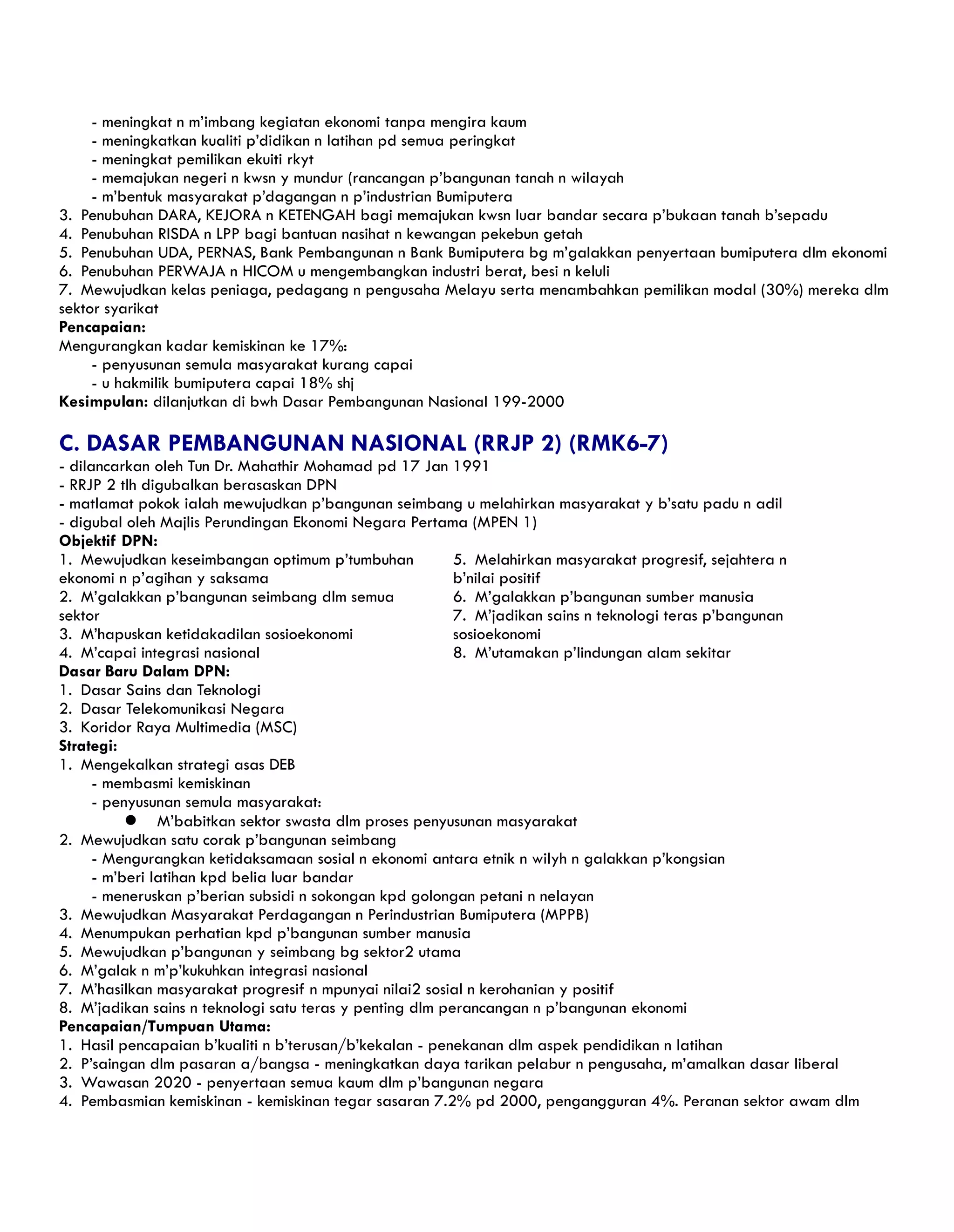 Dasar Pembangunan Negara Malaysia Sepintas Lalu | PDF