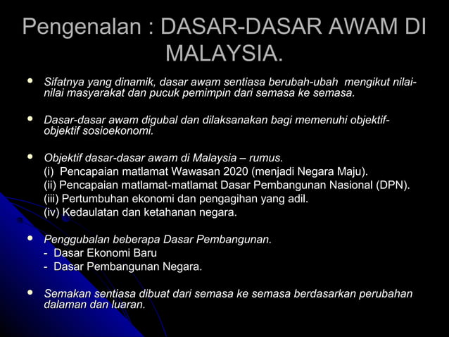 Dasar dasar awam di malaysia | PPT
