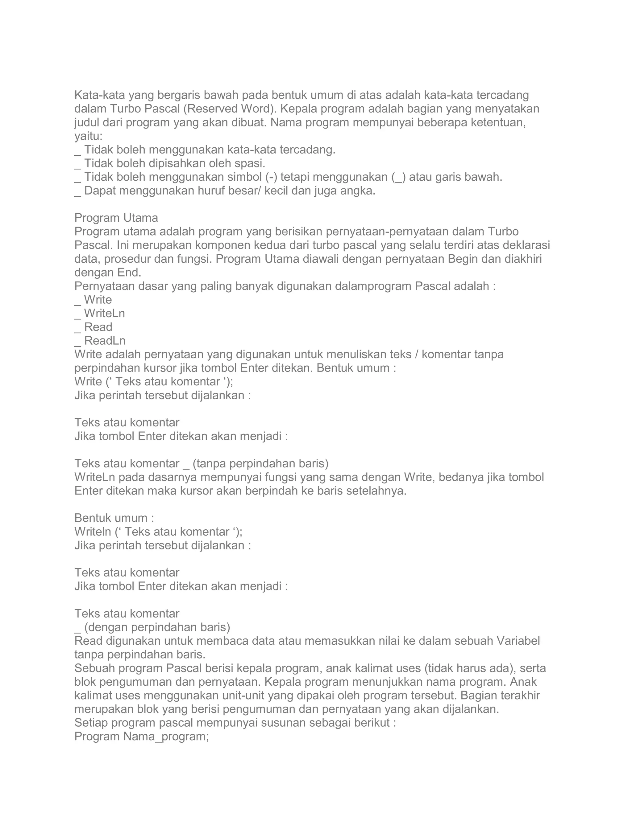 Dasar dasar turbo pascal | DOCX