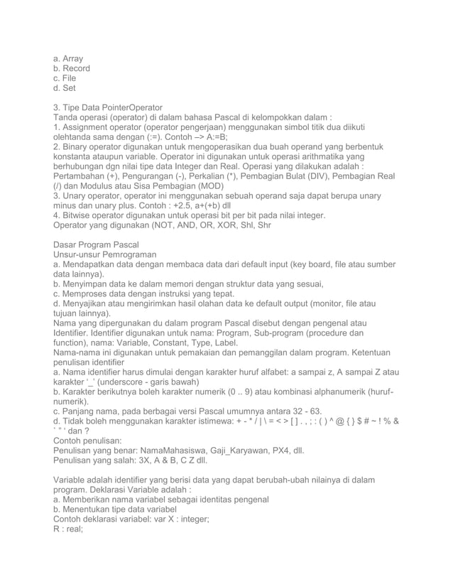 Dasar dasar turbo pascal | DOCX