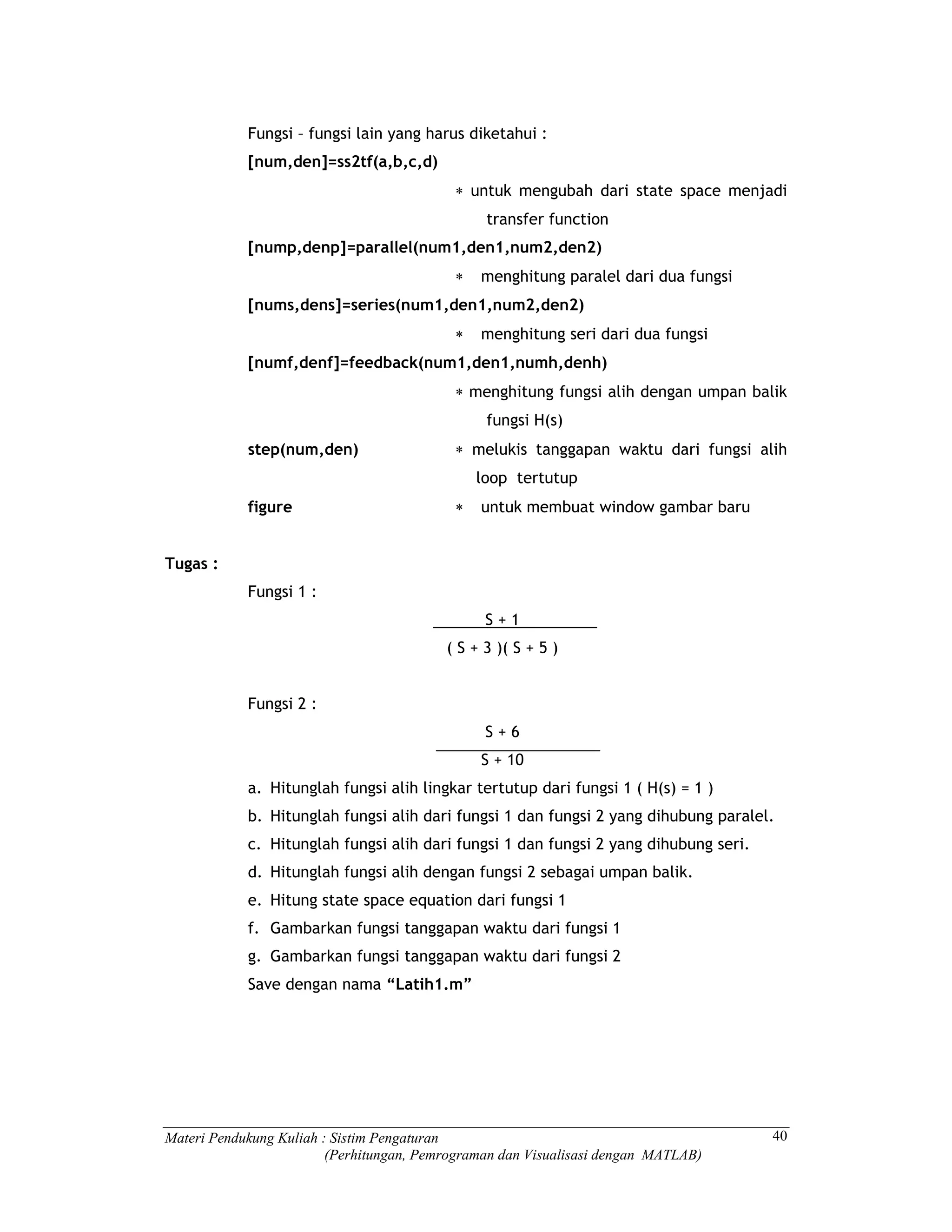 Dasar control system dengan matlab | PDF