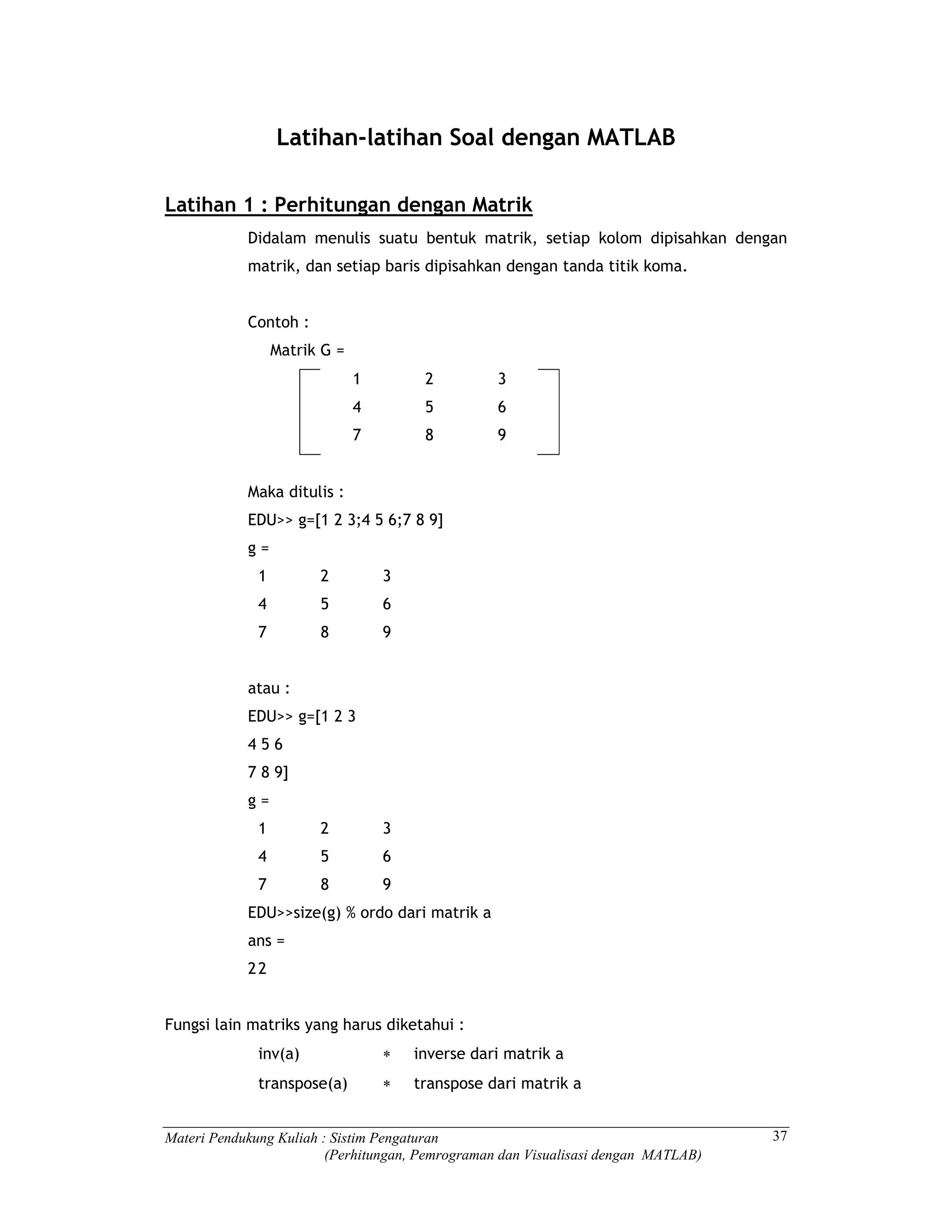 Dasar control system dengan matlab | PDF