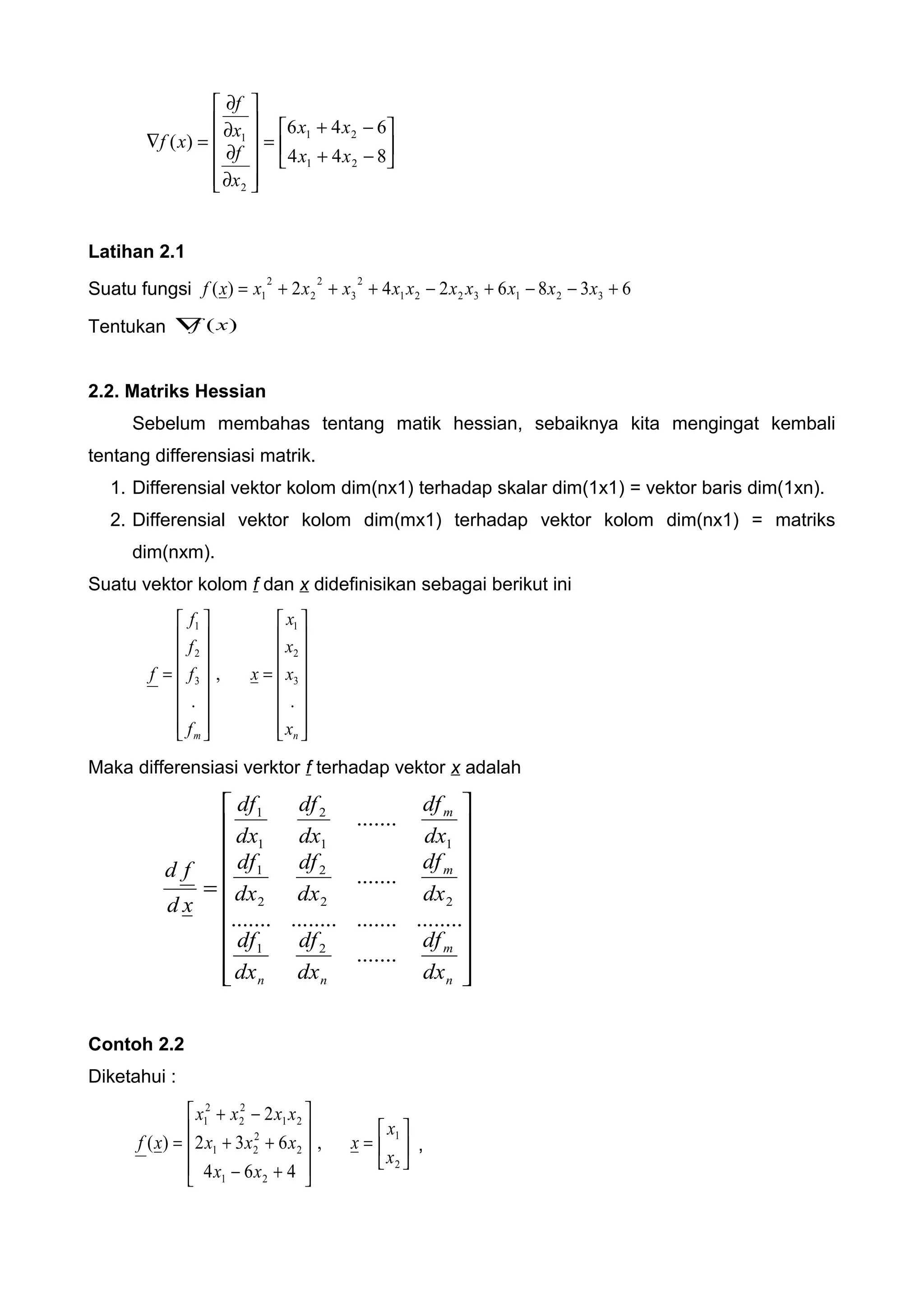 Dasar dasar matematika teknik optimasi (matrix hessian) | DOC
