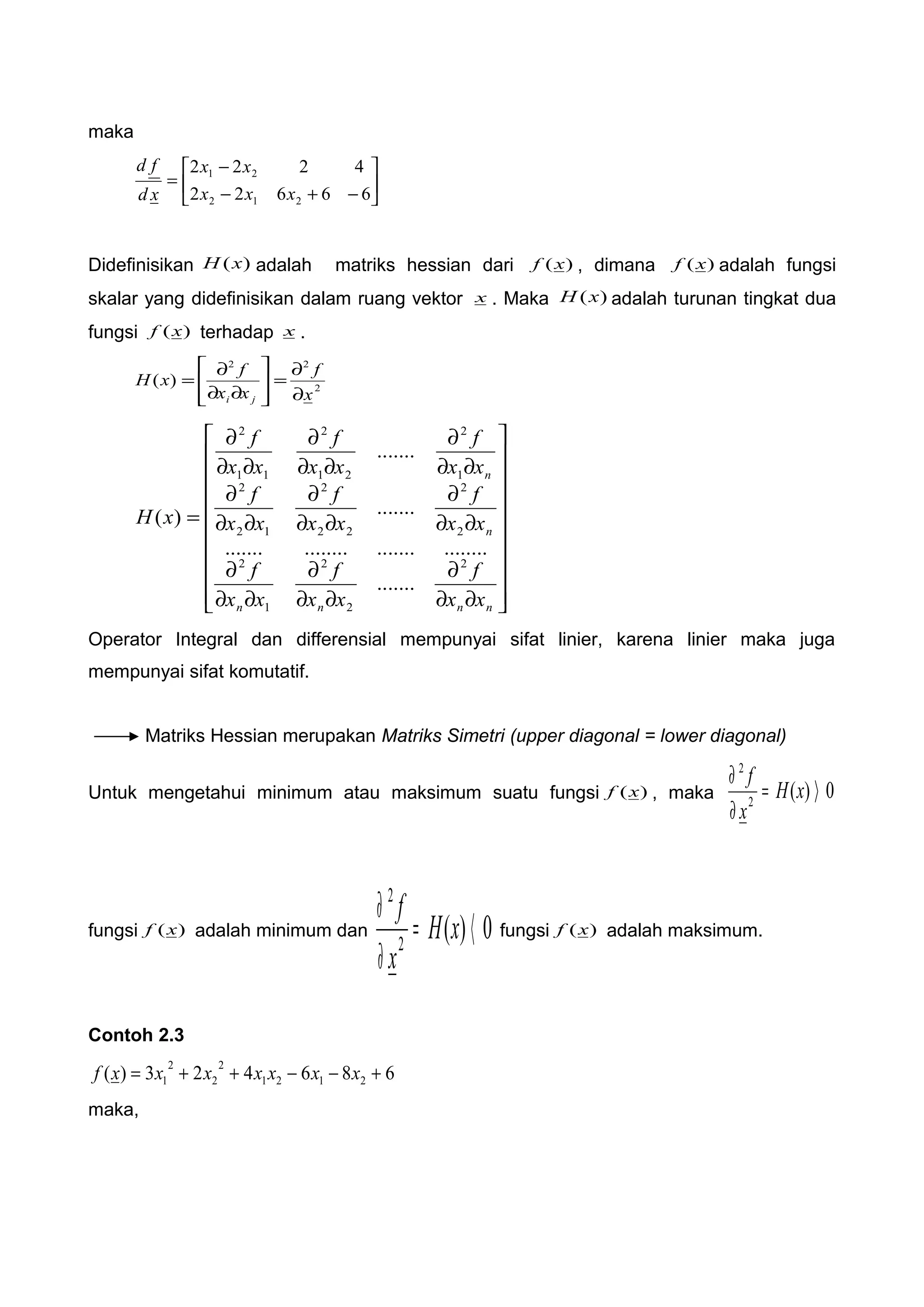 Dasar dasar matematika teknik optimasi (matrix hessian) | DOC