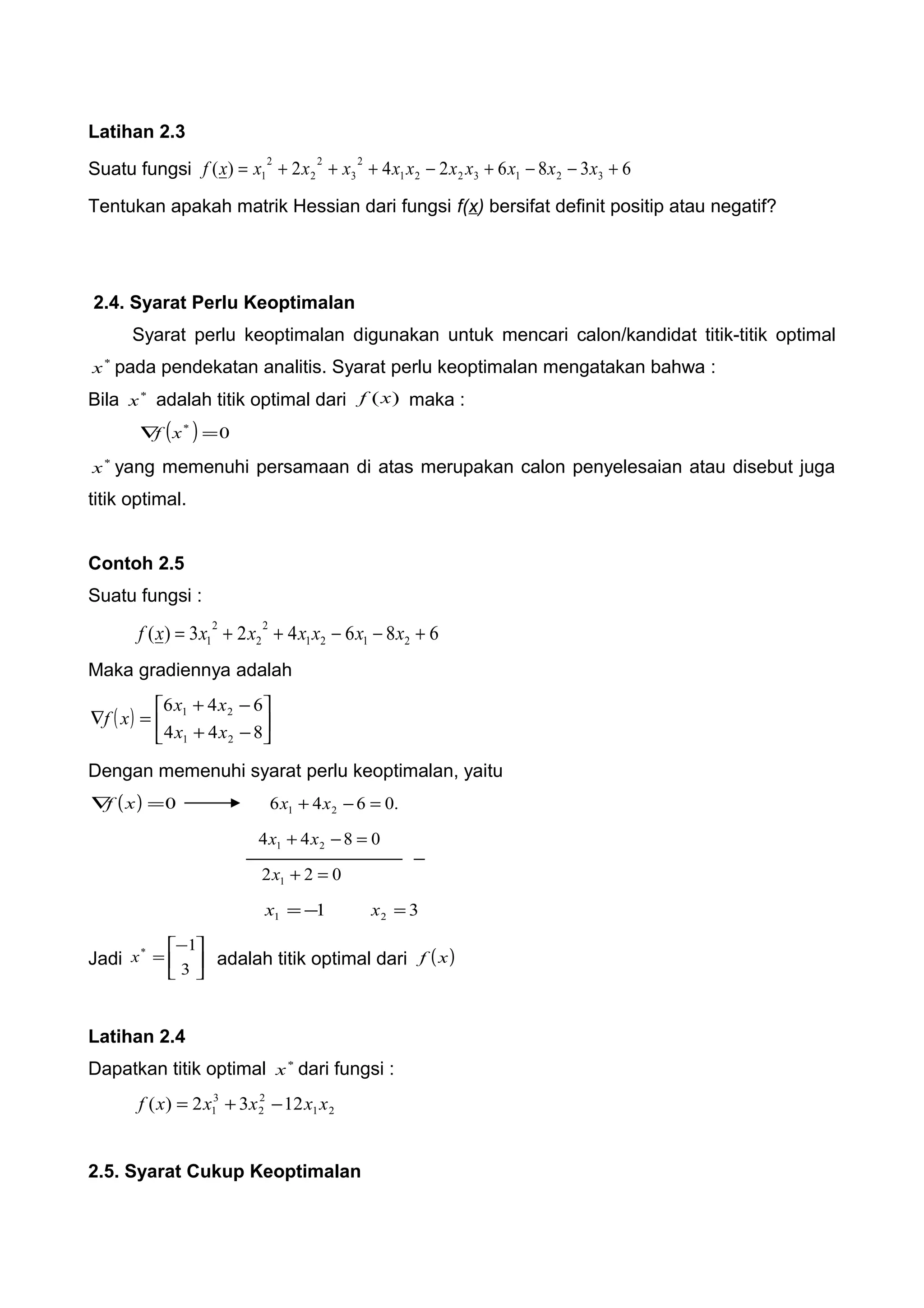 Dasar dasar matematika teknik optimasi (matrix hessian) | DOC