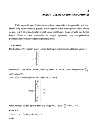 Dasar dasar matematika teknik optimasi (matrix hessian) | DOC