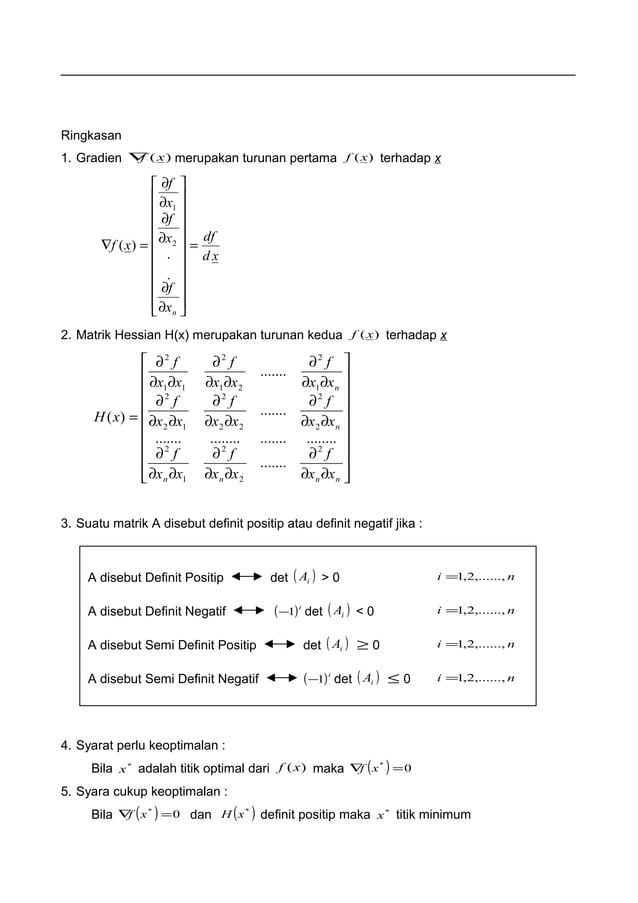 Dasar dasar matematika teknik optimasi (matrix hessian) | DOC