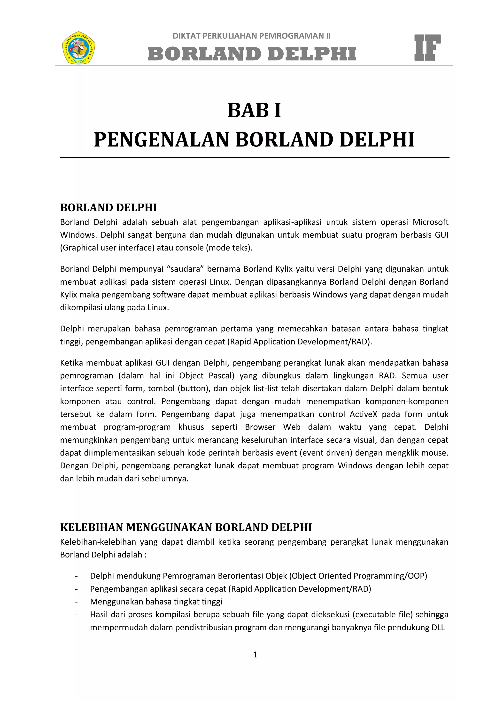 Dasar dasar pemograman_delphi | PDF