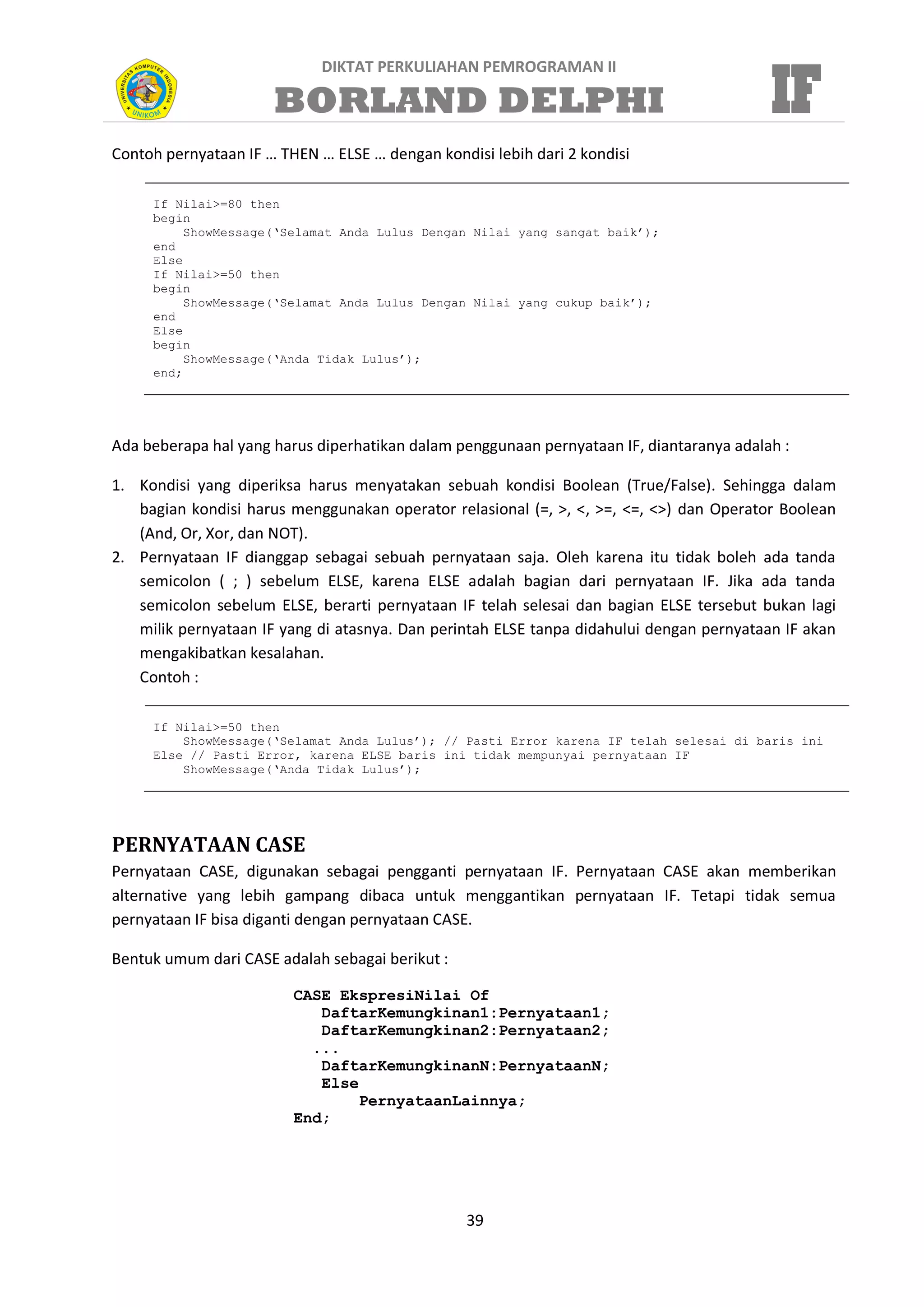 Dasar dasar pemograman_delphi | PDF