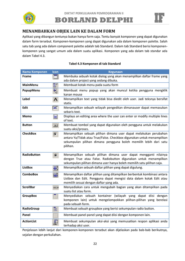 Dasar dasar pemograman_delphi | PDF