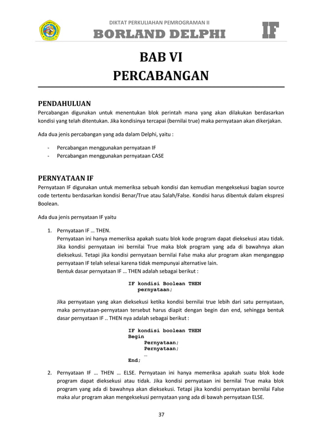 Dasar dasar pemograman_delphi | PDF