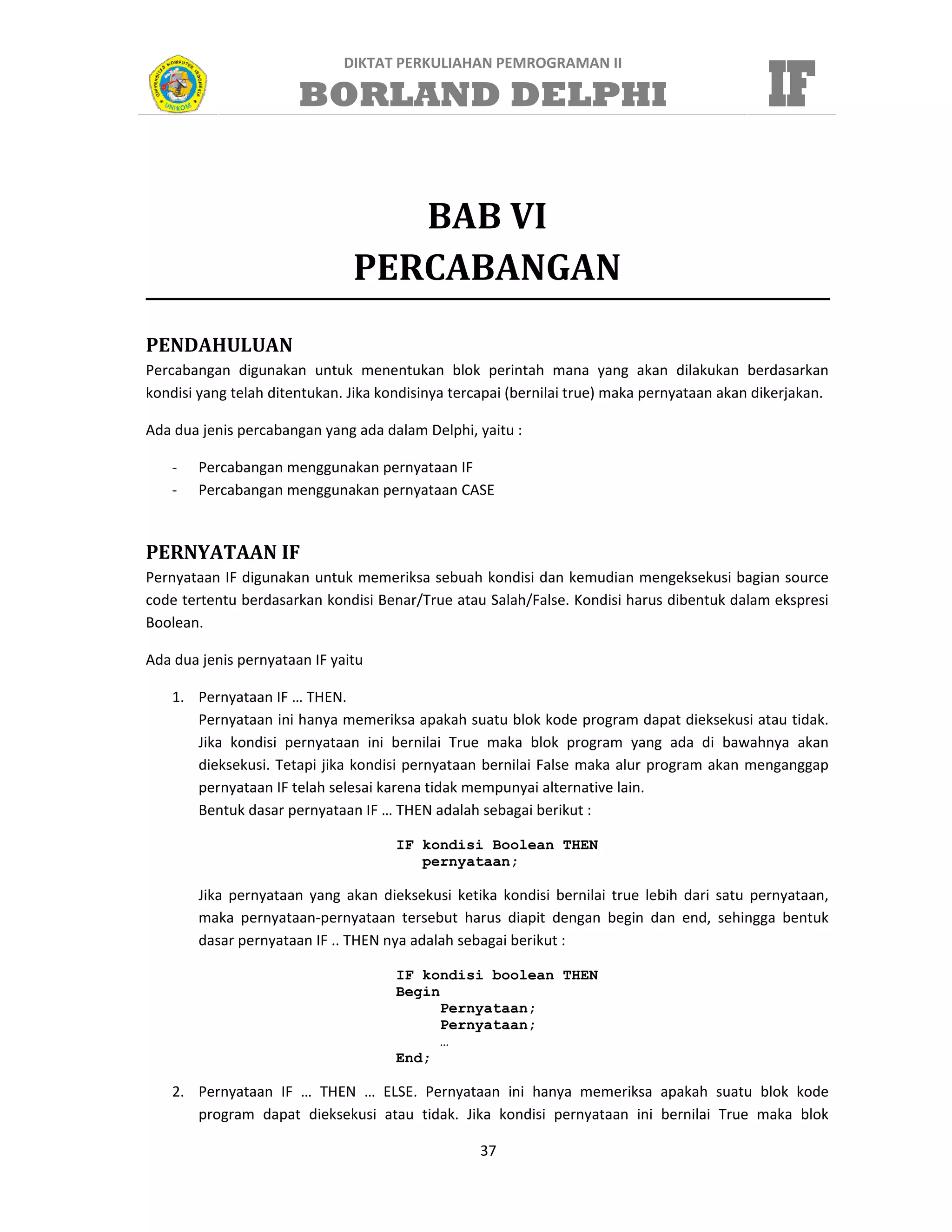 Dasar dasar percabangan_delphi | PDF