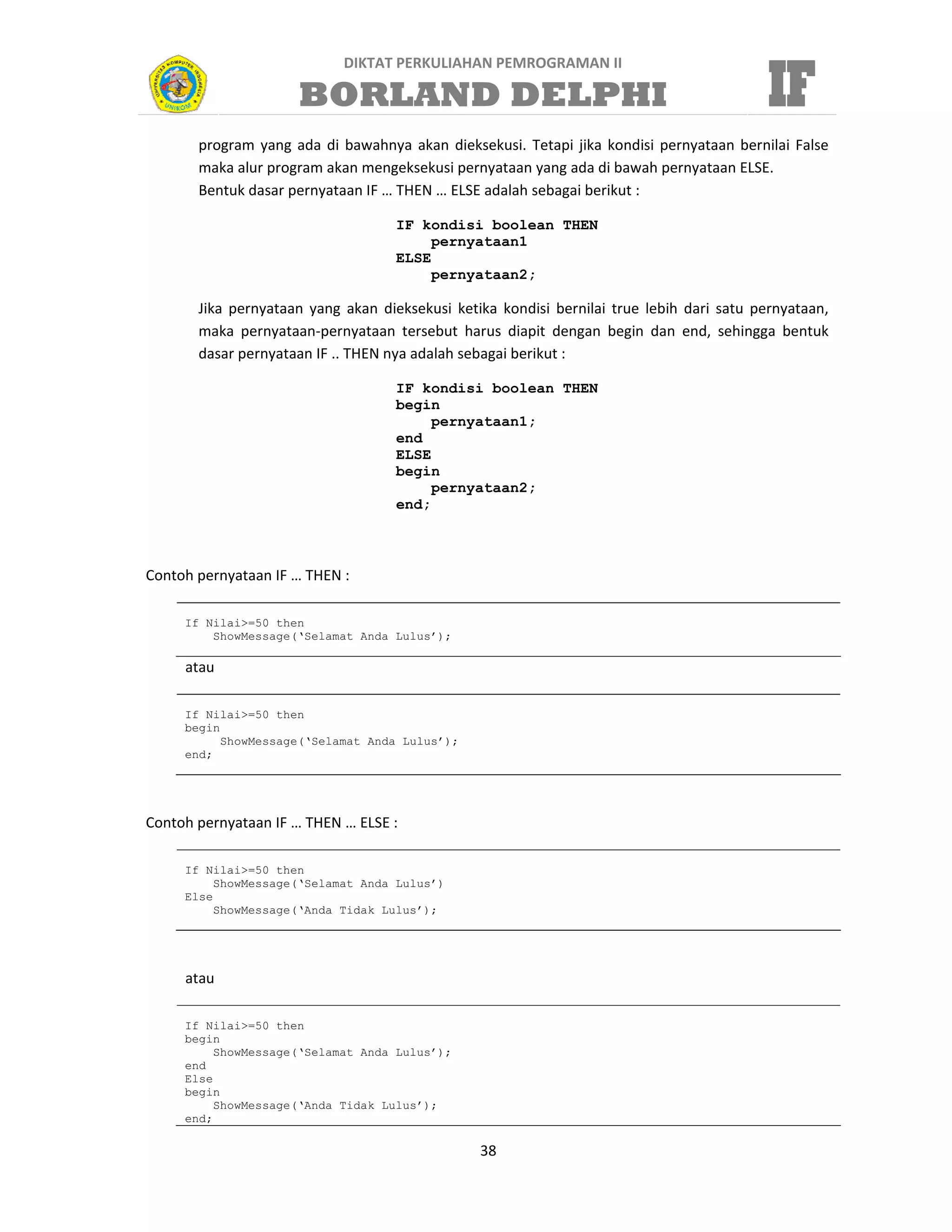 Dasar dasar percabangan_delphi | PDF