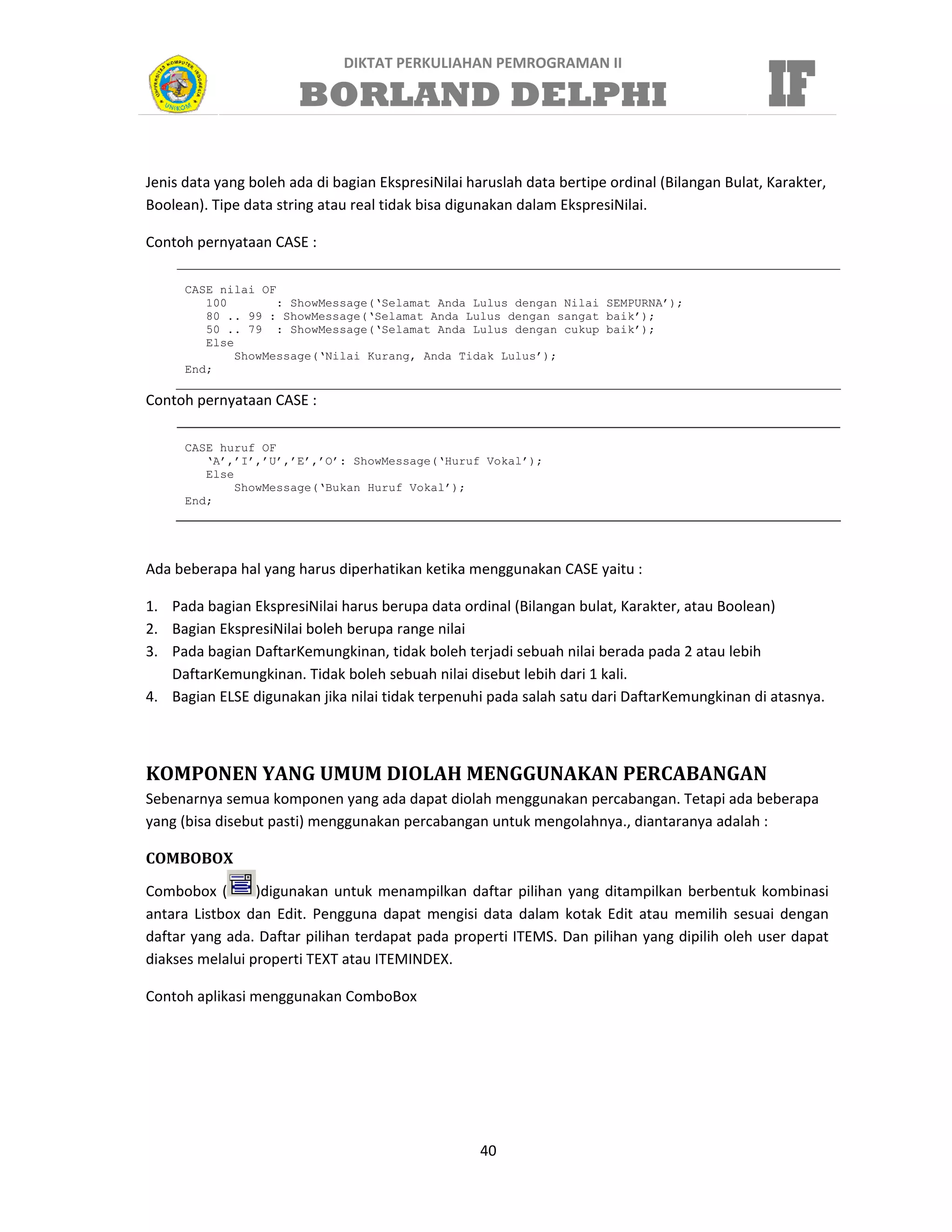 Dasar dasar percabangan_delphi | PDF