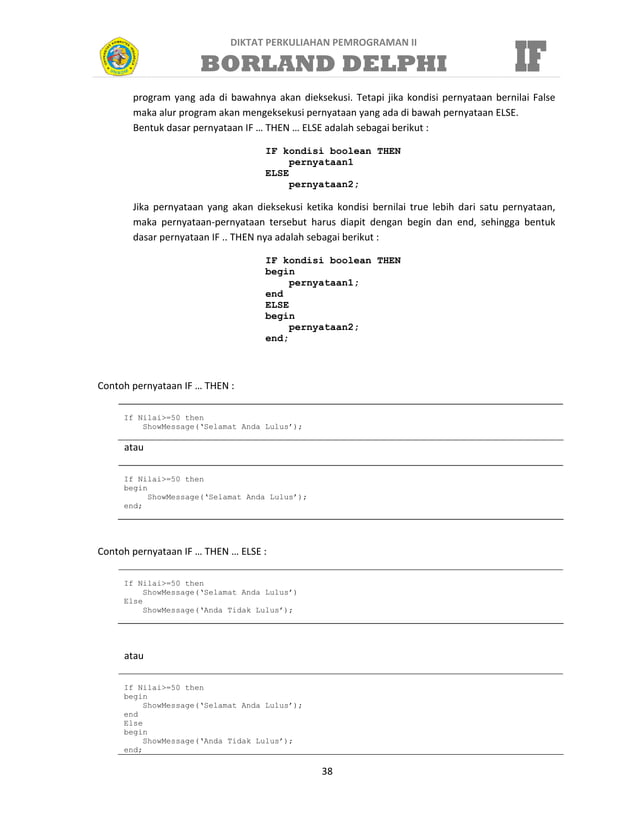 Dasar dasar percabangan_delphi | PDF