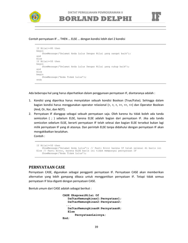 Dasar dasar percabangan_delphi | PDF