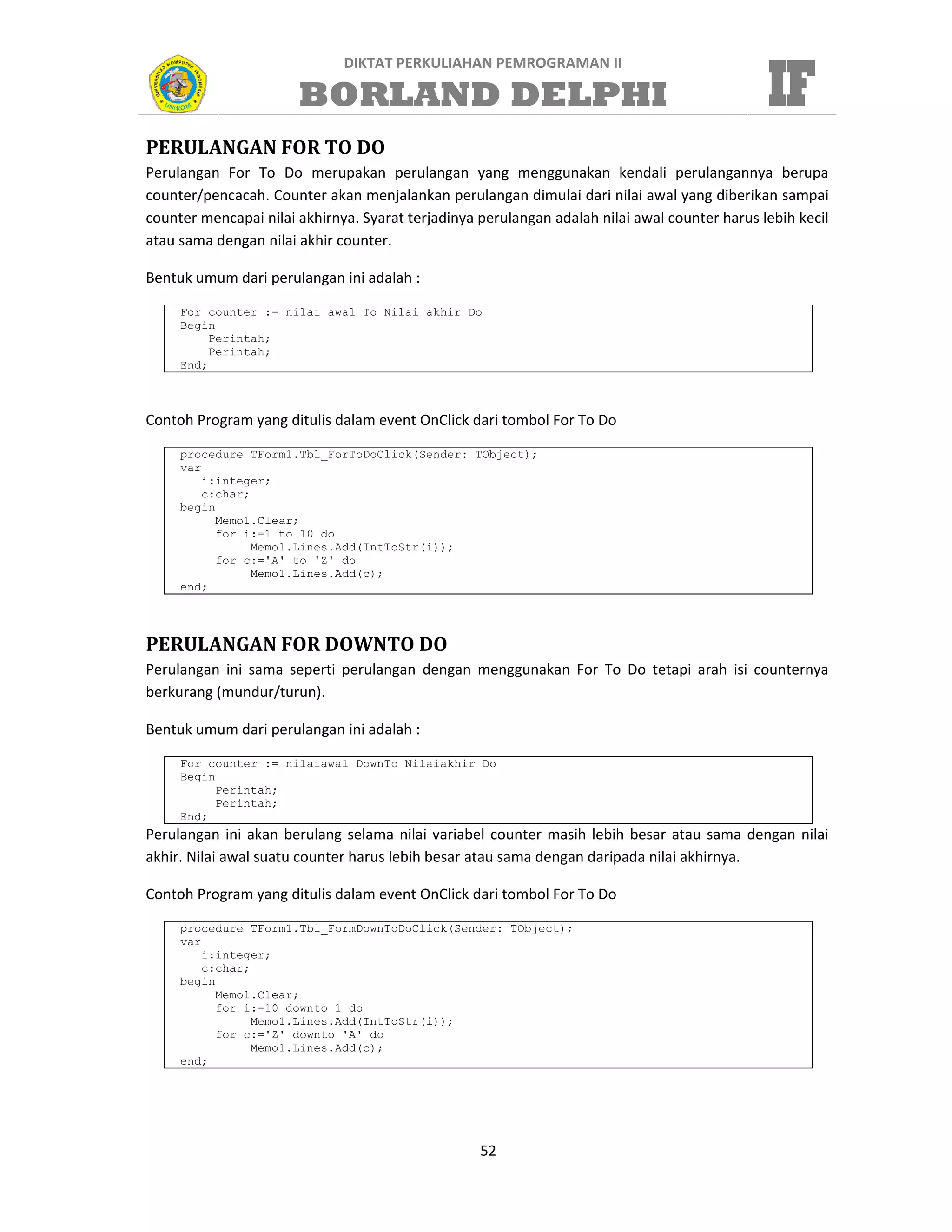 Dasar dasar perulangan_delphi | PDF