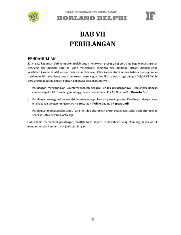 Dasar dasar perulangan_delphi | PDF