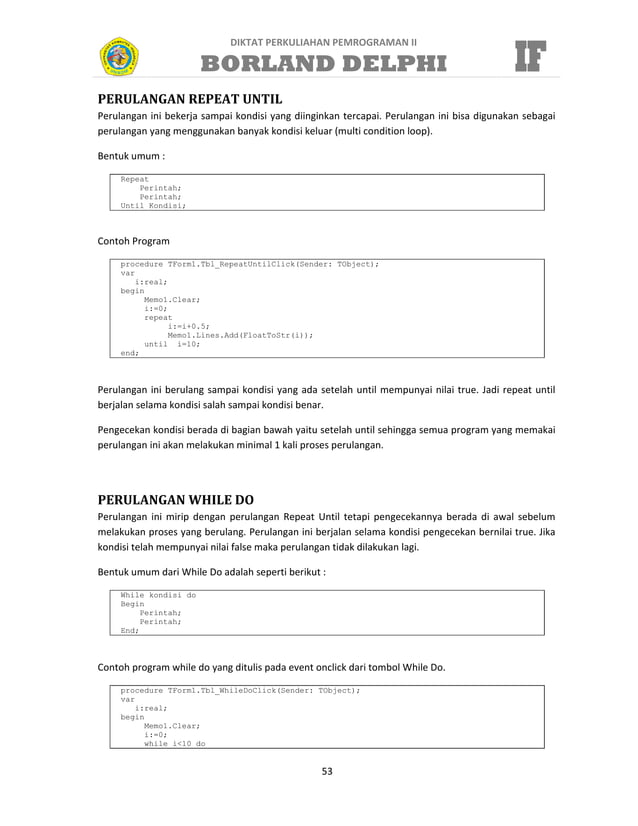 Dasar dasar perulangan_delphi | PDF