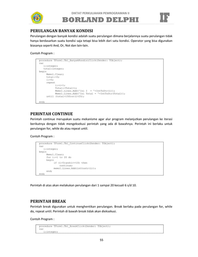 Dasar dasar perulangan_delphi | PDF