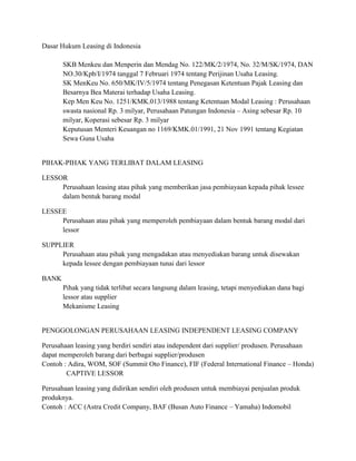 Dasar hukum leasing di indonesia | DOCX