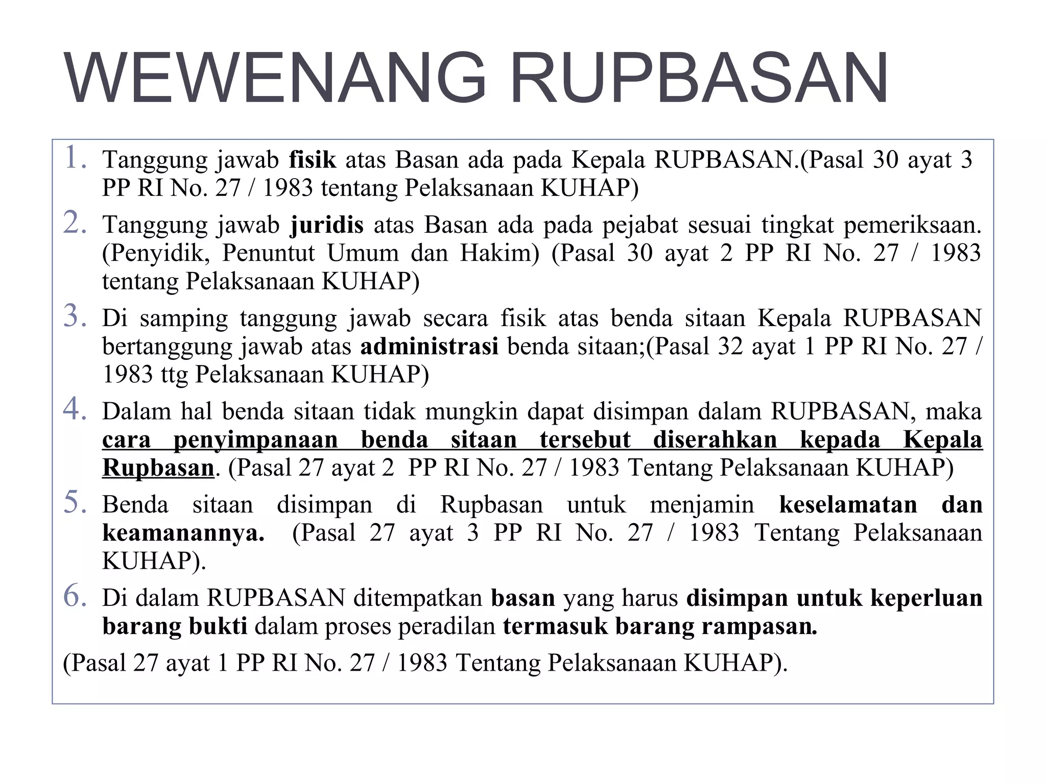 Dasar hukum rupbasan | PPT