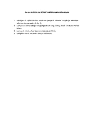 Dasar kurikulum berkaitan dengan panitia kimia | DOCX