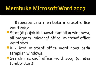 Dasar operasi microsoft word 2007 dan penyuntingan dokumen | PPT