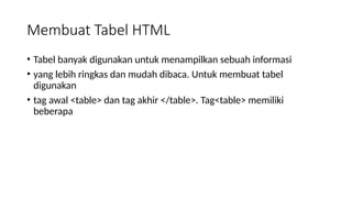 dasar pemograman web 2 tabel html untuk kelas x | PPT
