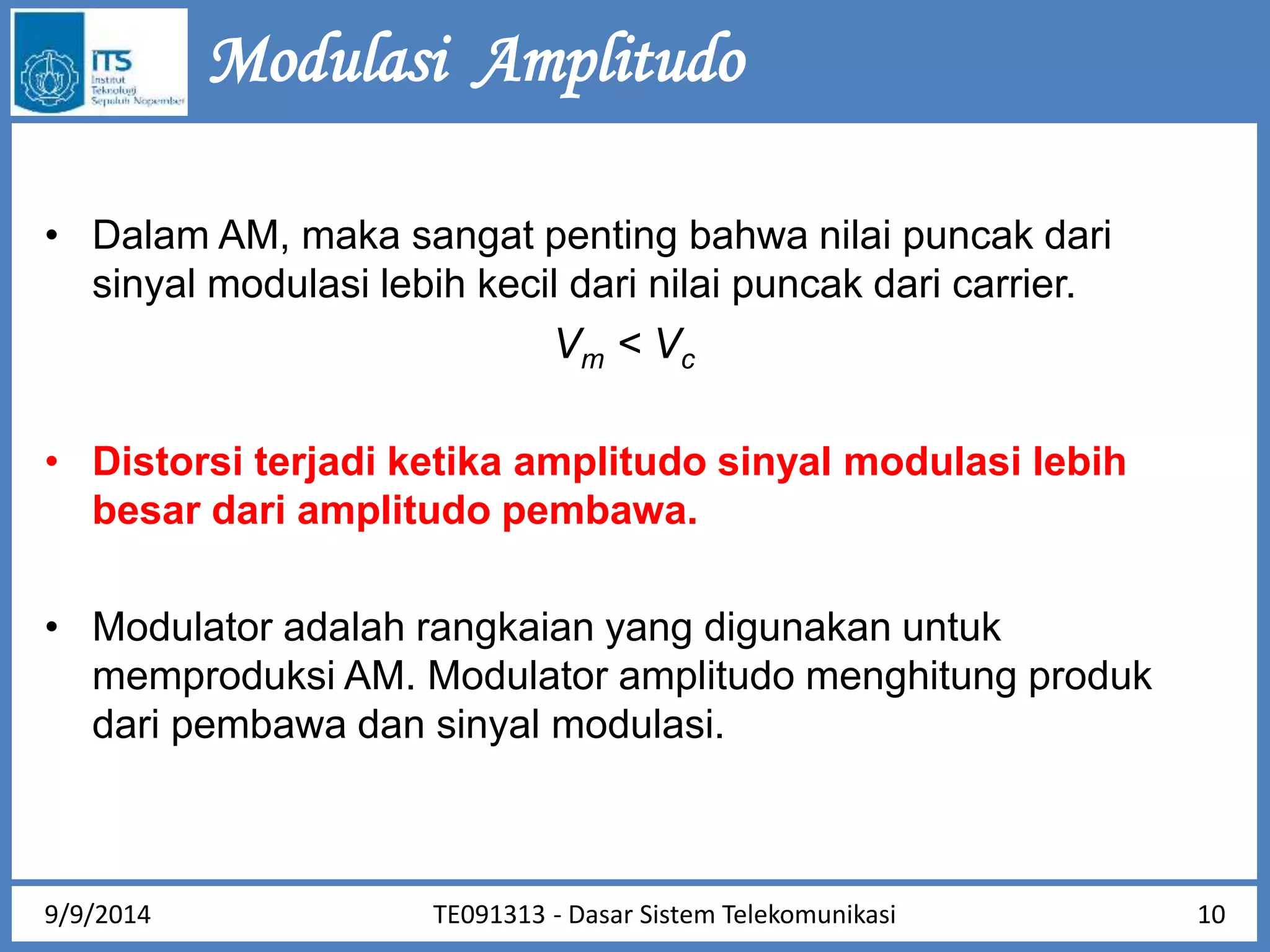 Dasar sistem telekomunikasi (modulasi) | PPTX
