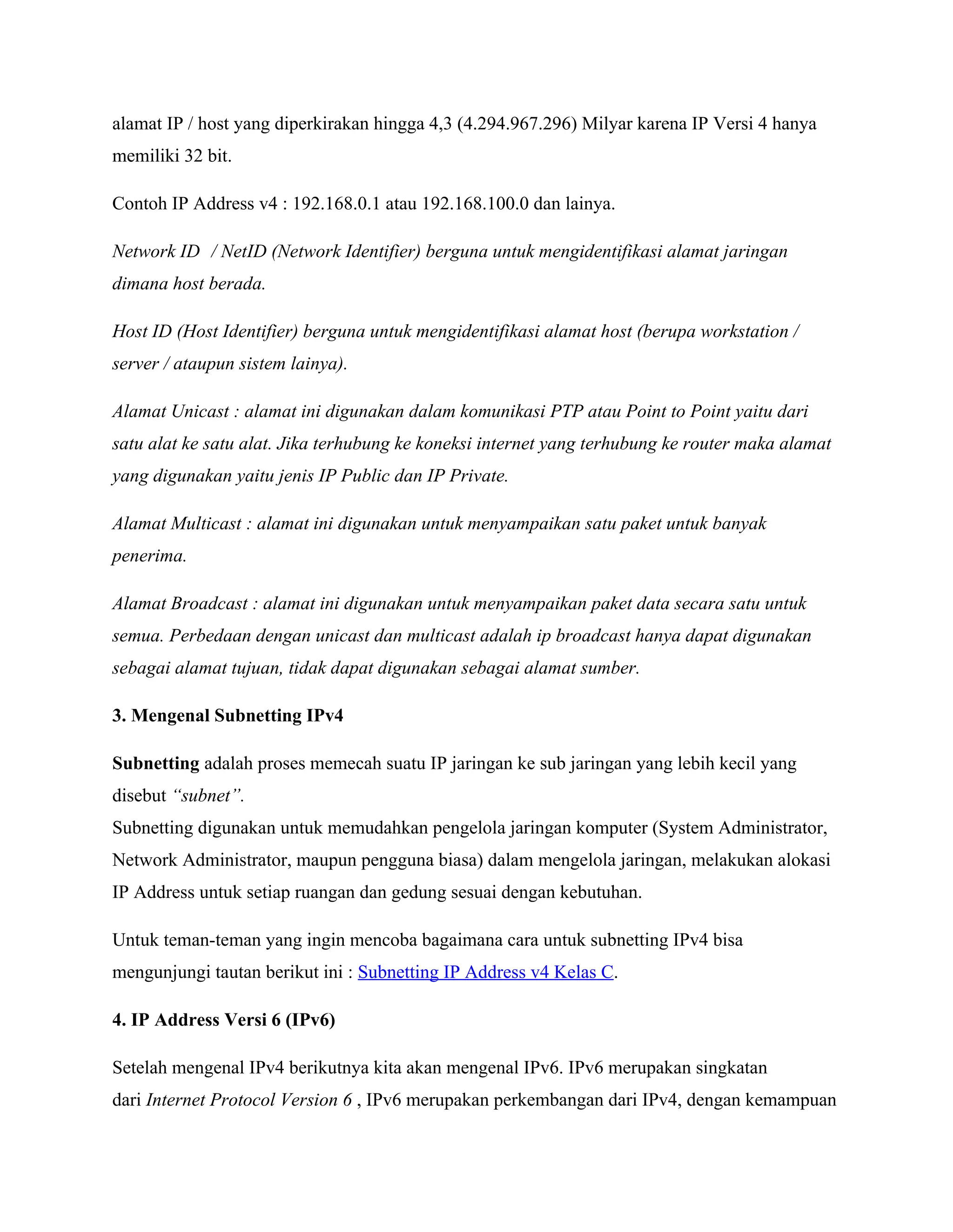 Dasar TJKT - Perkembangan Teknologi IPv6 Teknik Jaringan Komputer dan Telekomunikasi.docx