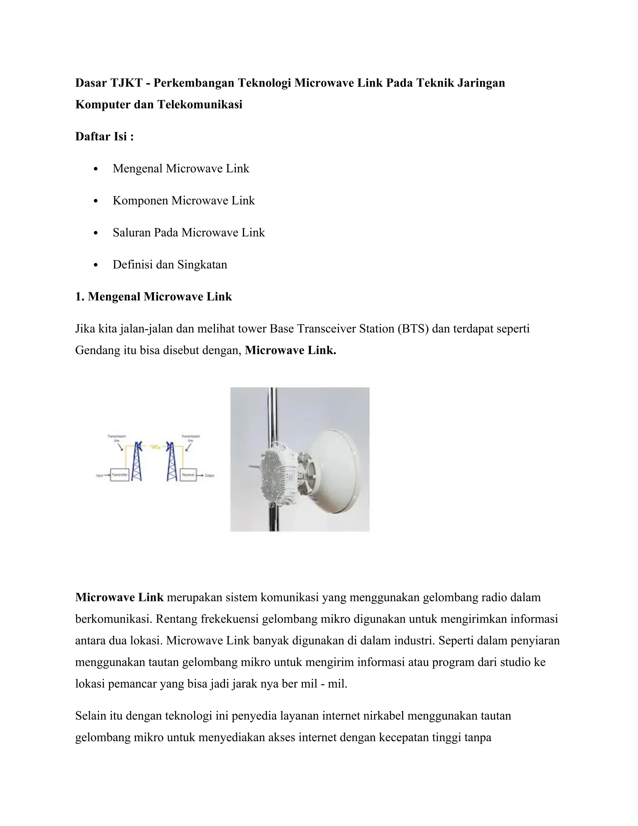Dasar TJKT - Perkembangan Teknologi Microwave Link Pada Teknik Jaringan Komputer dan ...
