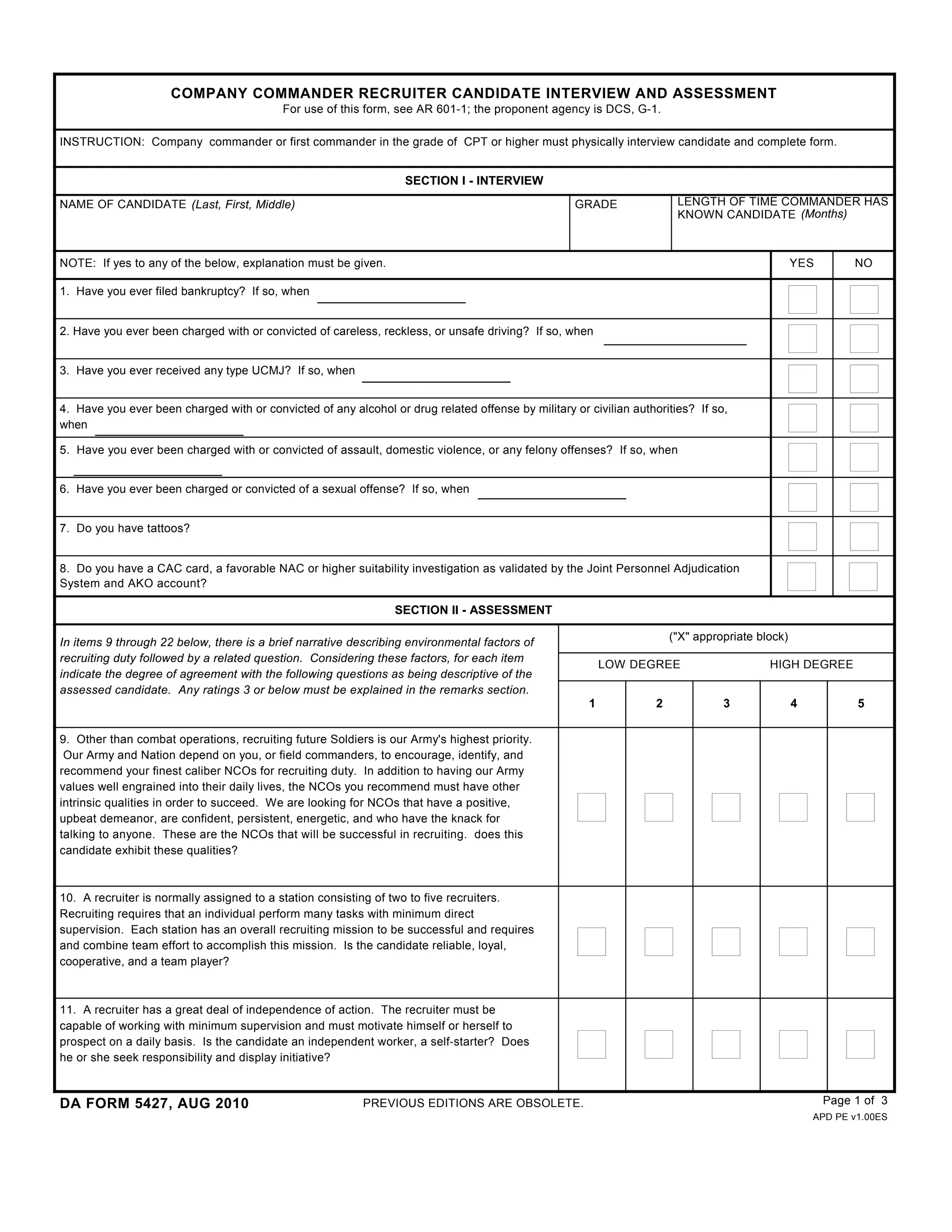 DA Select Cdr's Packet-Fillable | PDF